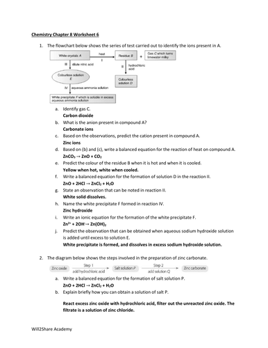 Identification of Anions and Cations in Salts Worksheets & Answers ...