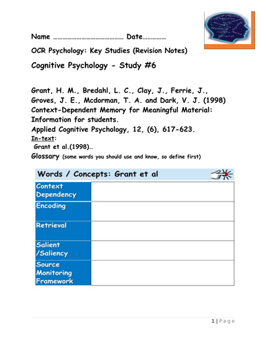 OCR A-Level Psychology: Core Study #6 Grant et al (1998) | Teaching ... OCR A-Level Psychology: Core Study #6 Grant et al (1998) | Teaching ...