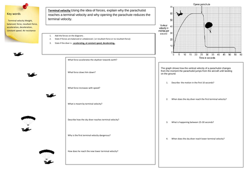 GCSE 9-1 Terminal velocity worksheet | Teaching Resources
