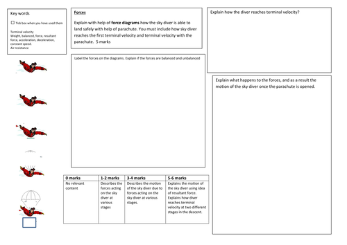 GCSE 9-1 Terminal velocity worksheet | Teaching Resources
