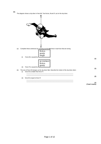 GCSE 9-1 Terminal velocity worksheet | Teaching Resources