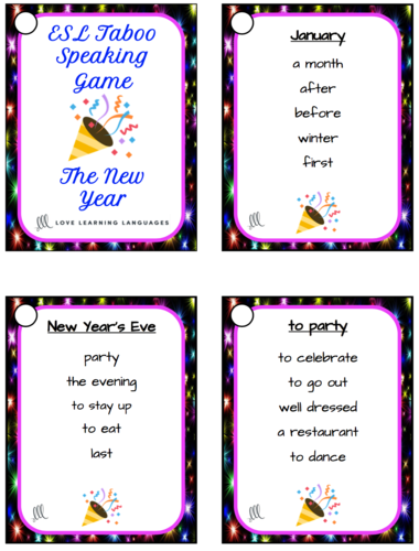 The New Year - ESL - ELL Taboo Speaking Game | Teaching Resources