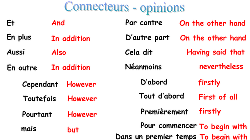 connectives and opinion in French | Teaching Resources