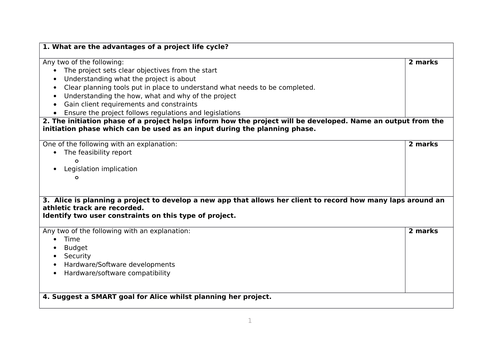 OCR Nationals Information Technologies Phases of a Project Life Cycle ...