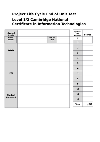 OCR Nationals Information Technologies Phases of a Project Life Cycle ...