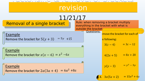 Factorising & Removal of brackets Revision | Teaching Resources