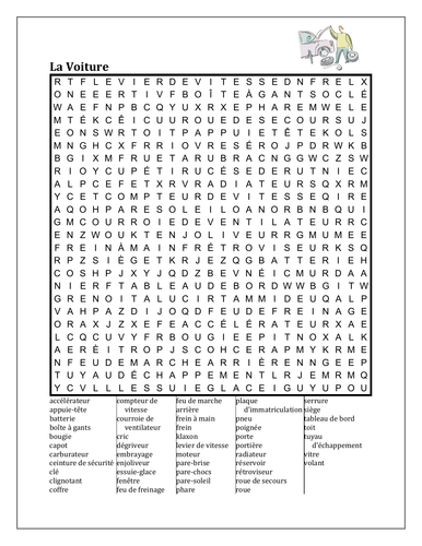 Car Parts in French Wordsearch | Teaching Resources