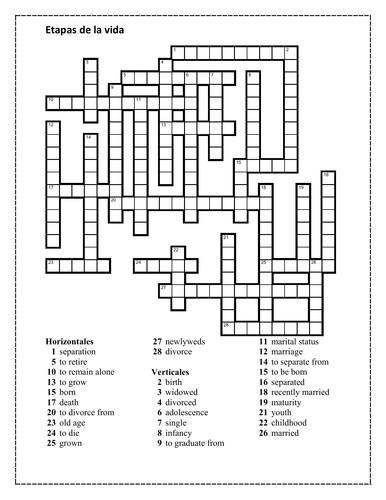 Etapas de la vida (Stages of Life in Spanish) Crossword | Teaching ...