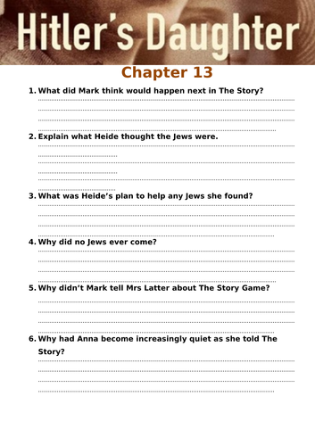 Hitler's Daughter - Activities for Chapters 13-18 | Teaching Resources