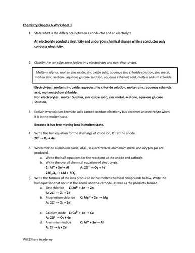 Electrolysis and Electroplating (4 Worksheets with Answer Sheets ...