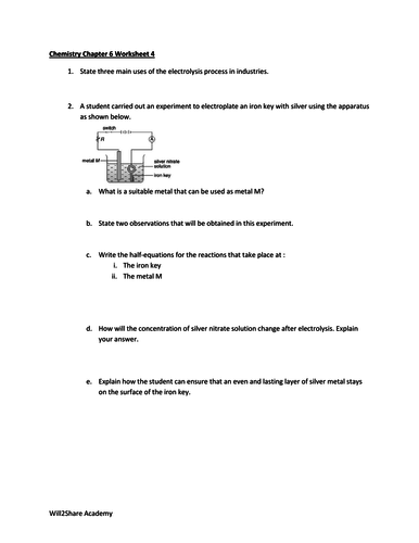Electrolysis and Electroplating (4 Worksheets with Answer Sheets ...