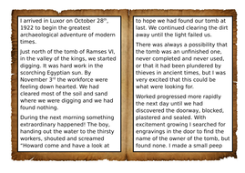 Howard Carter Diary Comprehension | Teaching Resources