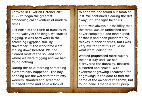 Howard Carter Diary Comprehension | Teaching Resources