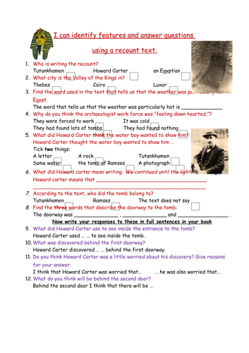 Howard Carter Diary Comprehension | Teaching Resources