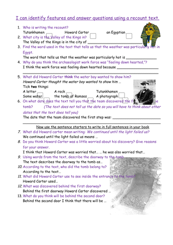 Howard Carter Diary Comprehension | Teaching Resources