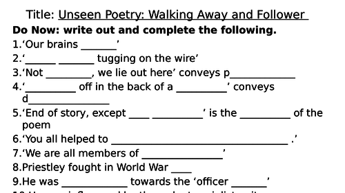 AQA Unseen Poetry using 'Walking Away' and 'Follower' | Teaching Resources