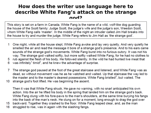 AQA ENGLISH LANGUAGE PAPER 1 Q 2 TASKS - WHITE FANG - KS3 & 4 ... AQA ENGLISH LANGUAGE PAPER 1 Q 2 TASKS - WHITE FANG - KS3 & 4 ...