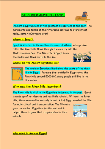 Ancient Egypt information text comprehension | Teaching Resources