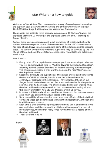 Star Wars themed KS2 Writing Teacher Assessment Record Sheet - Working ...