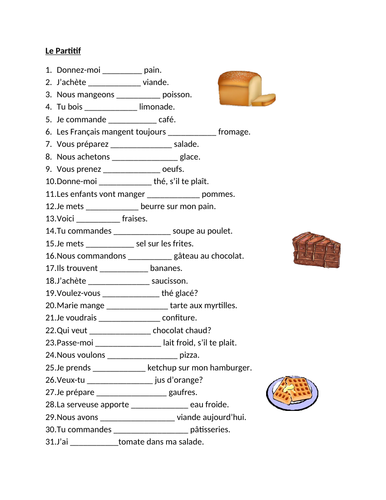 Partitif (French Partitive Article) Worksheet 1 | Teaching Resources