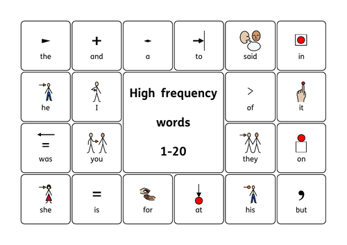 Symbolised First High Frequency Words 1-20 SEN and Lower Ability ...