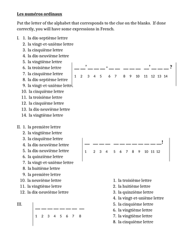 Numéros ordinaux (Ordinal Numbers in French) Puzzle | Teaching Resources