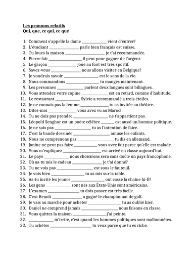 Pronoms relatifs (French Relative Pronouns) Qui, Que, Ce qui, Ce que ...