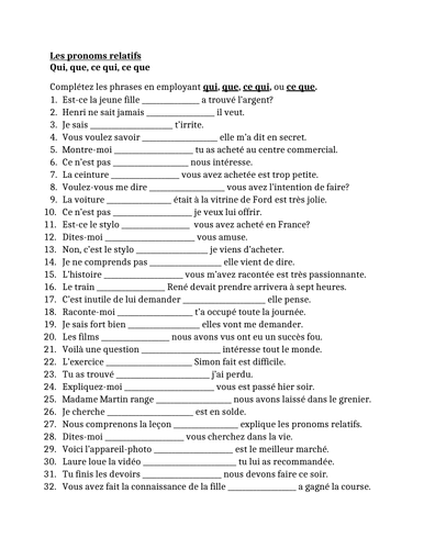 Pronoms relatifs (French Relative Pronouns) Qui, Que, Ce qui, Ce que ...