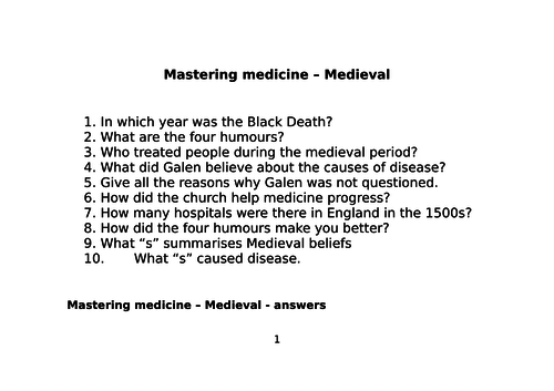 Edexcel Medicine Through Time and WW1 | Teaching Resources