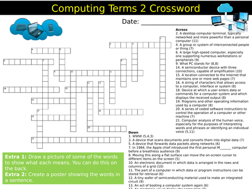 Computing Key Terms Crossword 2 Ict Technology Starter Activity Keywords Ks3 Gcse Cover