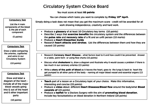 KS3 Biology Circulation Choice Board | Teaching Resources