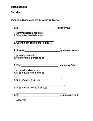 Verbe du jour French verbs worksheets | Teaching Resources