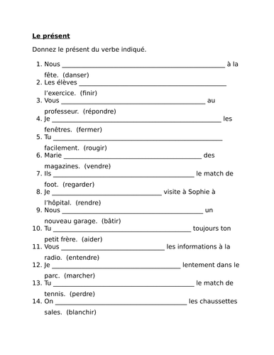 Present tense in French worksheet 3 | Teaching Resources