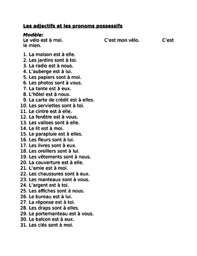Adjectifs et pronoms possessifs (Possessive Adjectives and Pronouns ...