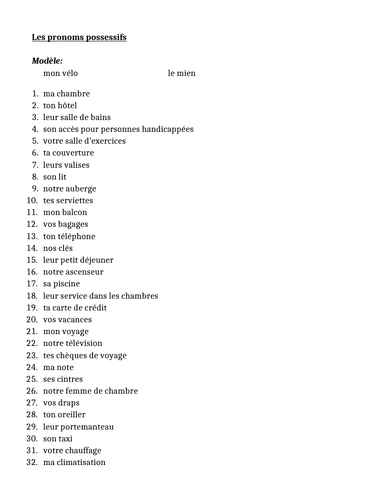 Pronoms possessifs (Possessive pronouns in French) worksheet 2 ...
