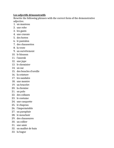 Adjectifs démonstratifs (Demonstrative Adjectives in French) Worksheet ...