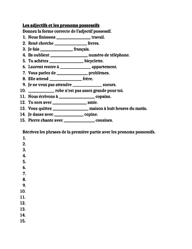 Adjectifs et pronoms possessifs (Possessive Adjectives and Pronouns ...