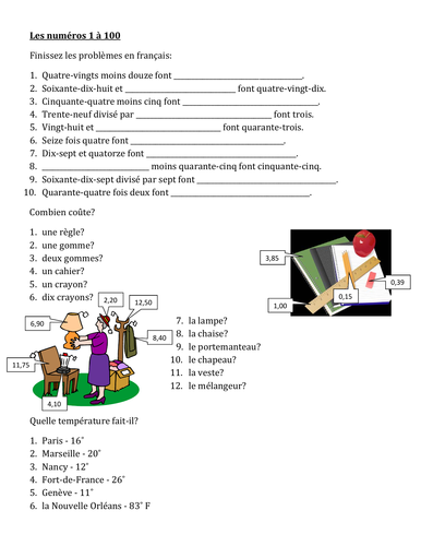 Numéros (Numbers in French) 1 to 100 worksheet | Teaching Resources