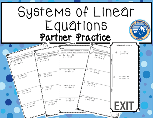 Systems of Linear Equations Partner Practice | Teaching Resources