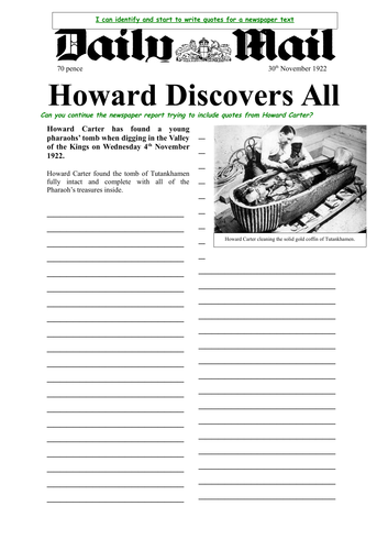 Howard Carter Quotes in a Newspaper Lesson | Teaching Resources