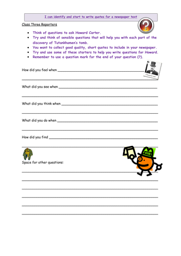 Howard Carter Quotes in a Newspaper Lesson | Teaching Resources