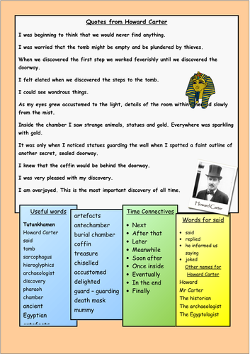 Howard Carter Quotes in a Newspaper Lesson | Teaching Resources