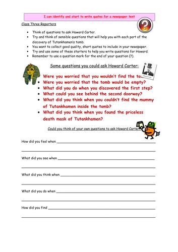 Howard Carter Quotes in a Newspaper Lesson | Teaching Resources