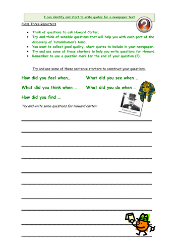 Howard Carter Quotes in a Newspaper Lesson | Teaching Resources