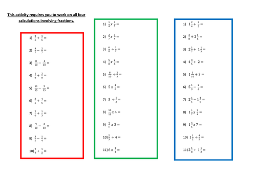7 Differentiated Worksheets on Fractions | Teaching Resources