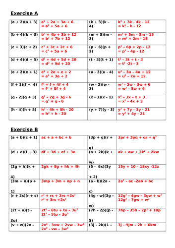 Expanding Pairs of Brackets | Teaching Resources