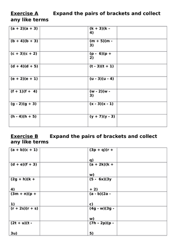 Expanding Pairs of Brackets | Teaching Resources