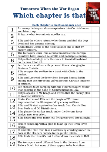 Tomorrow When the War Began - Which chapter is that? | Teaching Resources