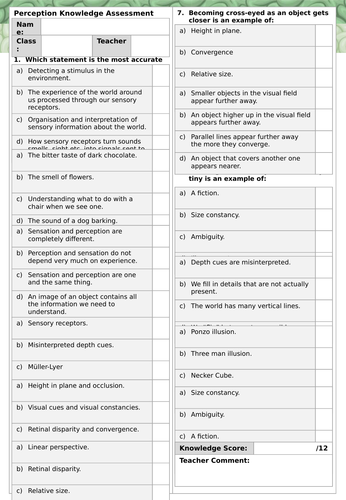 AQA Psychology Perception Knowledge Assessment 1 and Green it ...