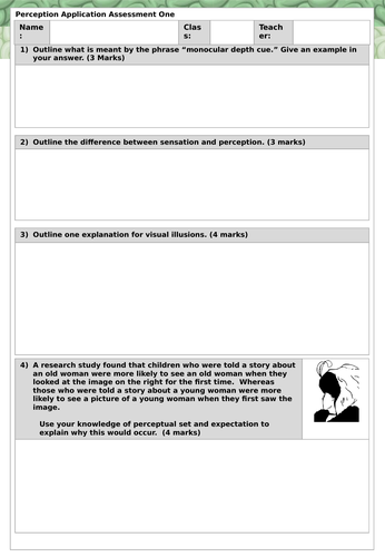 AQA Psychology Perception Application Assessment 1 with Tick Marking ...